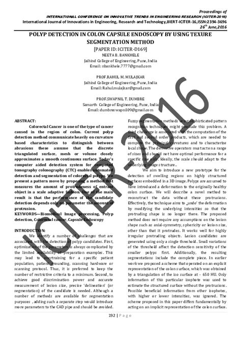 Pdf Polyp Detection In Colon Capsule Endoscopy By Using Texure