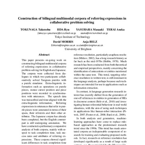Construction Of Bilingual Multimodal Corpora Of Referring Expressions In Collaborative Problem