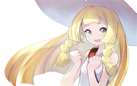 Pokemon Lillie Pokemon Teko Blonde Hair Braids Green Eyes Hat Long
