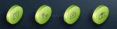 Set Isometric Line Folded Map With Location Marker Route Push Pin And City Navigation Icon