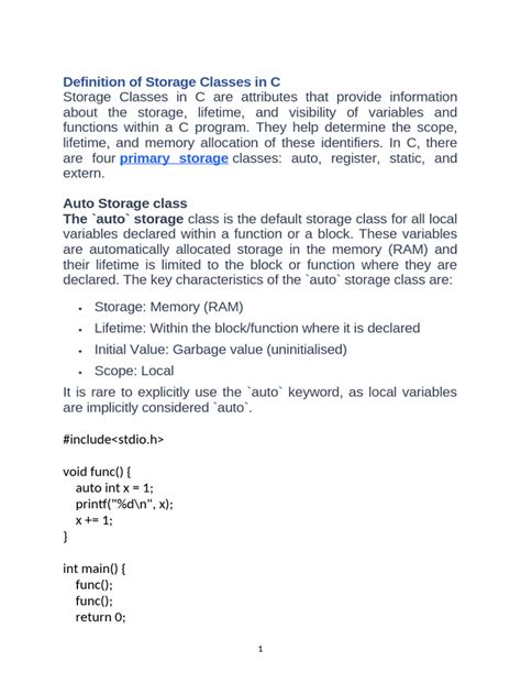 Storage Classes In C Pdf Variable Computer Science Scope Computer Science