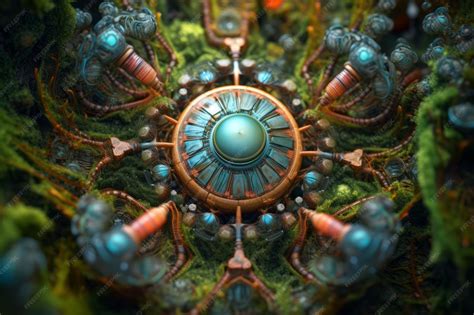 Premium Ai Image 3d Texture Render Of Nature And Technology Fusion Of Circuitry And Flora