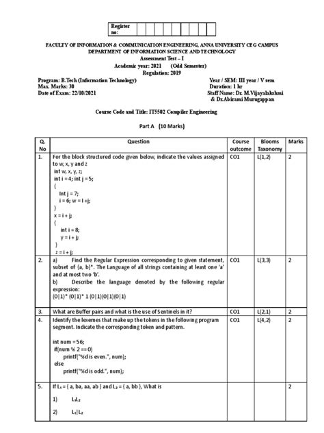 It5502 Compiler Engineering Ass I Pdf Software Engineering Computing