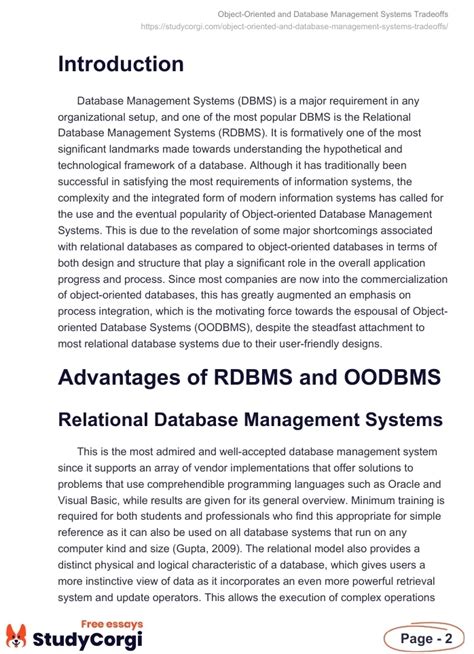 Object Oriented And Database Management Systems Tradeoffs Free Essay