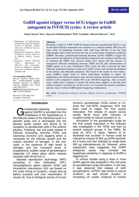 Pdf Gnrh Agonist Trigger Versus Hcg Trigger In Gnrh Antagonist In Ivf