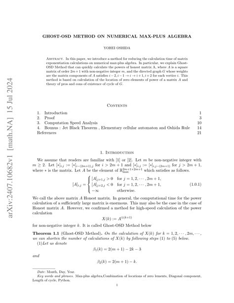 Pdf Ghost Osd Method On Numerical Max Plus Algebra