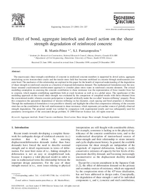 Pdf Effect Of Bond Aggregate Interlock And Dowel Action On The Shear Strength Degradation Of