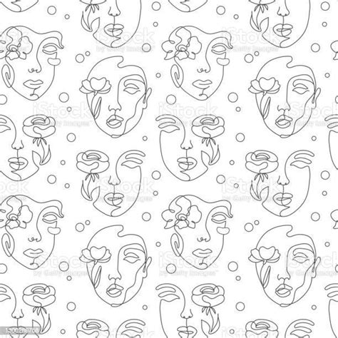 라인 아트 매끄러운 패턴을 직면합니다 손으로 그린 추상적인 여자는 라인 아트 스타일로 얼굴 한 줄 아트 추상적 인 얼굴 그림