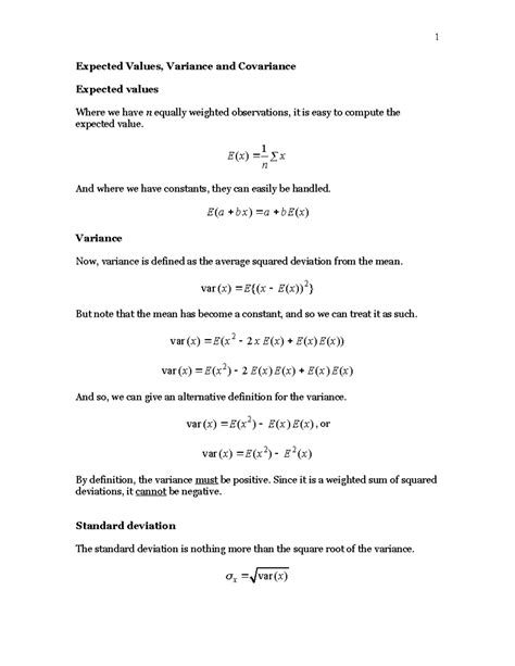 Expected Values Variance And Covariance 1 Expected Values Variance And Covariance Expected