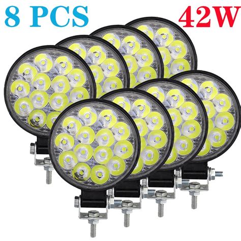 42w 14led 작업 조명 Led 자동차 앞 안개등 12v 24v 트럭 Suv 4x4 4wd 엔지니어 헤드 라이트 오프로드 Led 라운드 헤드 램프 8 피스