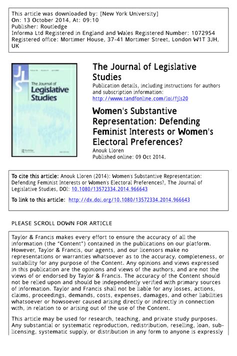 Pdf Womens Substantive Representation Defending Feminist Interests
