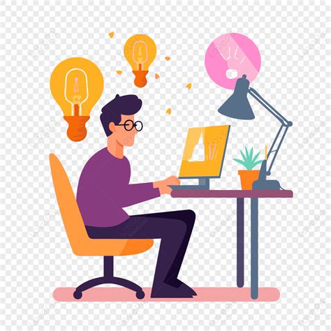 컴퓨터 고립 된 벡터 일러스트 레이 션 만화에서 작업하는 집중 클립 아트 남자 Png 일러스트 무료 다운로드 Lovepik