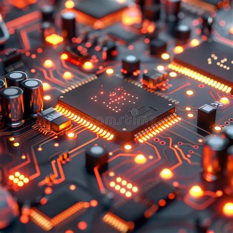 Hyper Realistic Close Up Of Computer Chip With Glowing Circuits For Enhanced Visual Impact Stock