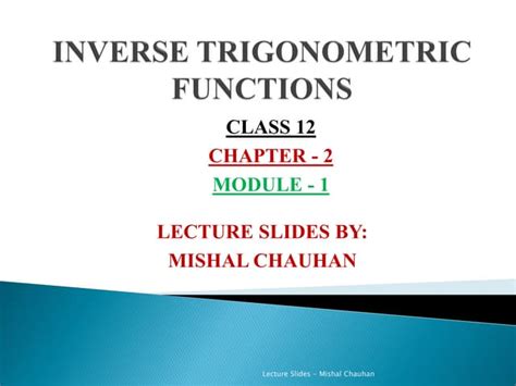 Inverse Trigonometric Functions Class Xii Module 1 Pdf