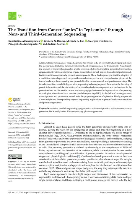 Pdf The Transition From Cancer “omics” To “epi Omics” Through Next And Third Generation