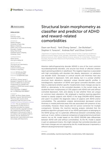 Pdf Structural Brain Morphometry As Classifier And Predictor Of Adhd And Reward Related