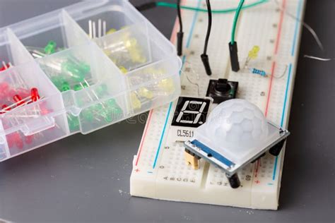 Breadboard With Electronic Elements For Prototyping Or Learning Stock Image Image Of Sensors