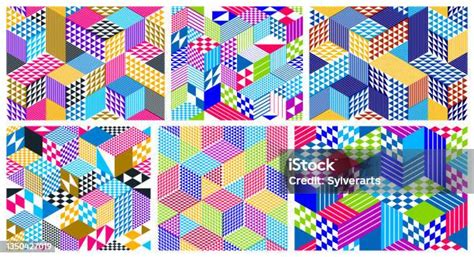 원활한 큐브 벡터 배경 세트 마름모및 삼각형 상자 는 타일 패턴 3d 아키텍처 및 구성 기하학적 디자인을 반복합니다 착각에 대한 스톡 벡터 아트 및 기타 이미지 Istock