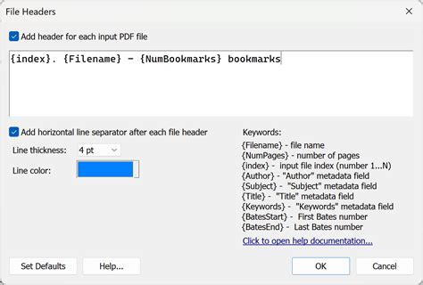 Customizing File Headers In Master Table Of Contents