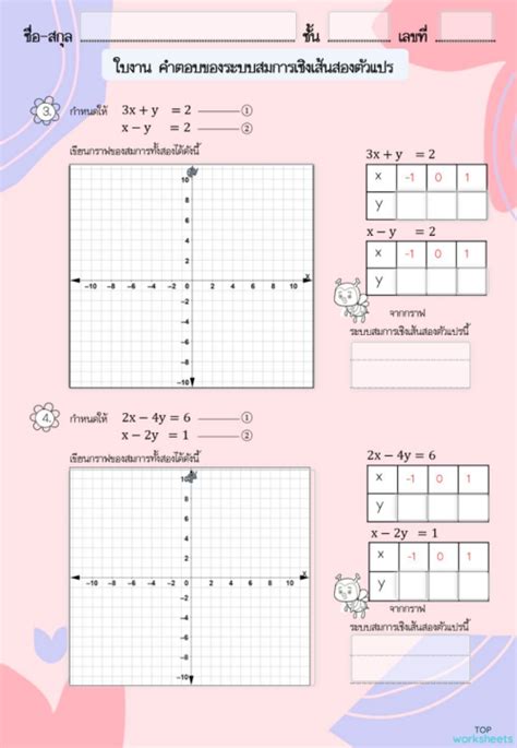 ใบงานคำตอบของระบบสมการเชิงเส้นสองตัวแปร2 ใบงานเชิงโต้ตอบ Topworksheets