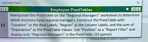 Solved Assignment Tasks Employee Pivottables Manipulate The Pivottable On The Regional