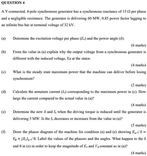 solved question 4 a y connected 4 pole synchronous generator has a
