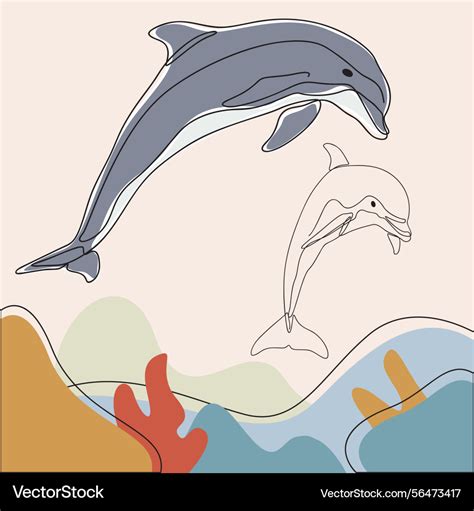 Continuous Line Dolphin Swimming With Fluid Motion