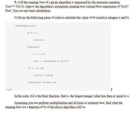 Solved 9 A If The Running Time Of A Given Algorithm Is