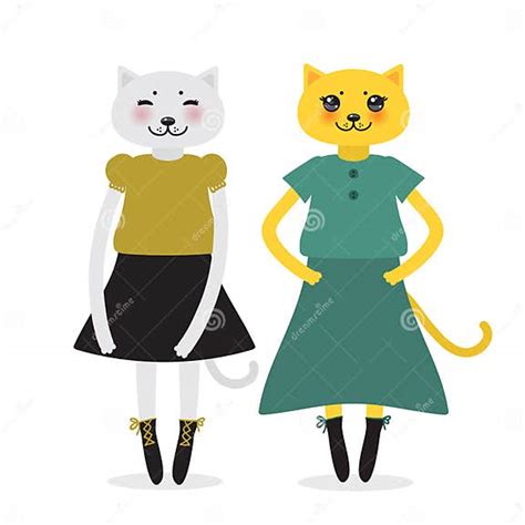 Lustiges Kawaii Katzenmädchen Im Kleid Mit Rosa Backen Graues Grüne