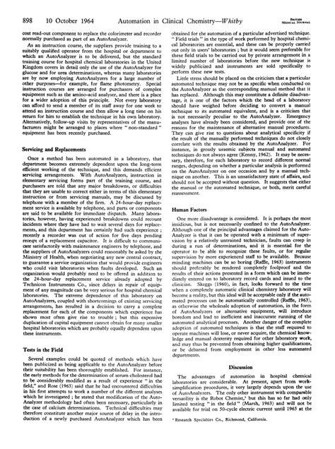 Automation In Clinical Chemistry With Special Reference To The