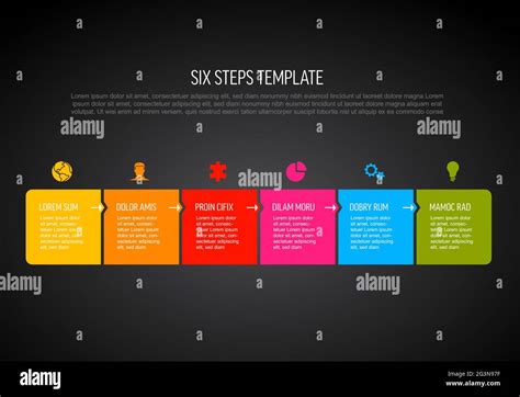Six Vector Square Flat Progress Steps Template With Arrows And