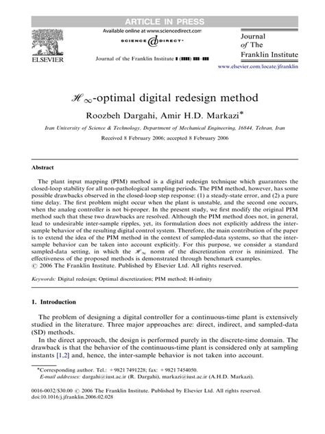 H Infinity Optimal Degital Redesign Method Download Free Pdf Control Theory Discrete Time