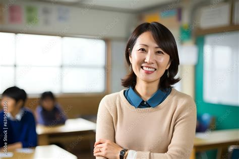 시골의 작은 초등학교 분교 교실에서 소수의 학생들과 즐겁게 수업을 하고 있는 한국의 여자 선생님 素材庫插圖 Adobe Stock