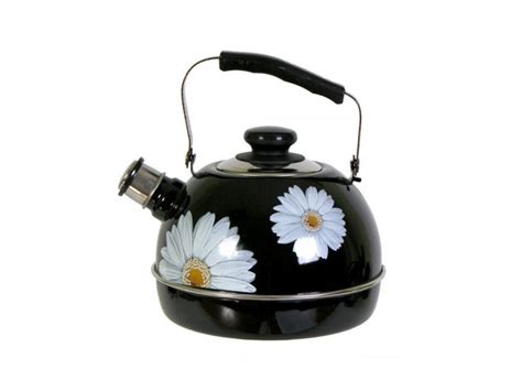 Чайник 3 5л Рубин эмалированный со свистком Россия черный ромашка для всех видов плит