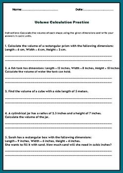 5th Grade Volume Calculation Practice Worksheet By EduCreators Corner