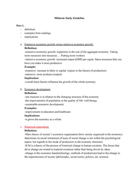 Econ Midterm Study Guide Midterm Study Guideline Part Definition Examples From