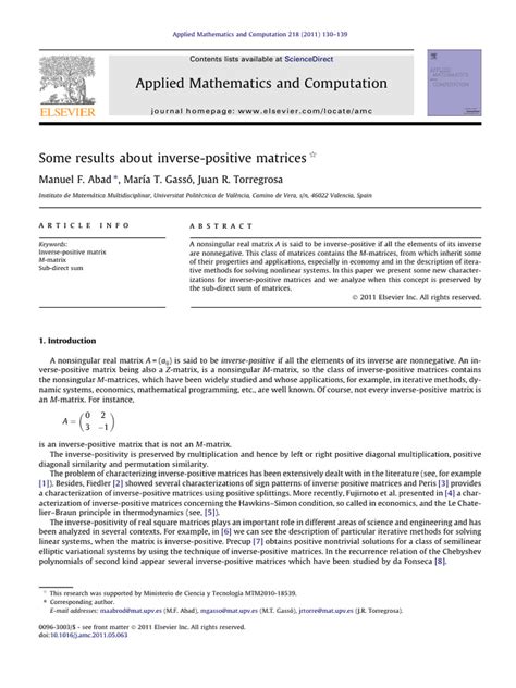 Some Results About Inverse Positive Matrices Pdf Matrix Mathematics Determinant