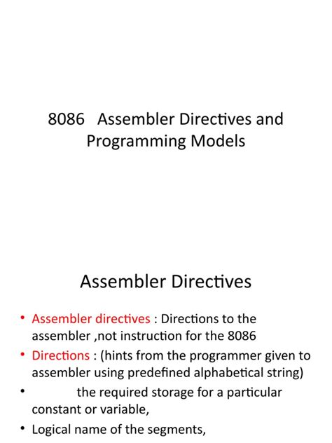 8086 Assembler Directives And Programming Models Pdf Assembly Language String Computer
