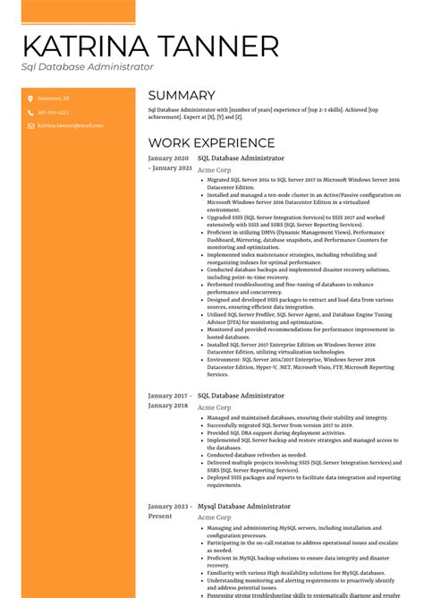 Sql Database Administrator Resume Examples And Templates