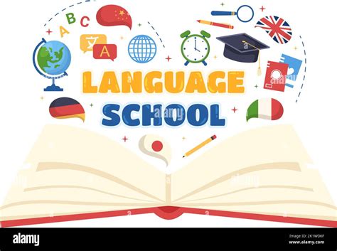 Language School Template Hand Drawn Cartoon Flat Illustration Of Online