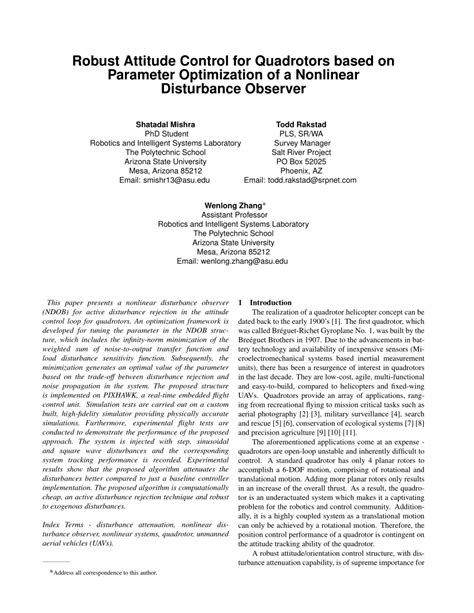 Pdf Robust Attitude Control For Quadrotors Based On Parameter Optimization Of A Nonlinear