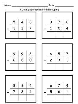 3 Digit Subtraction WITHOUT Regrouping By Miss Penny S Teachings