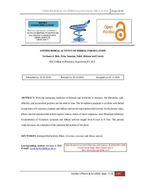 Pdf Antimicrobial Activity Of Herbal Formulation