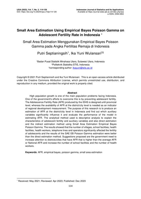 Pdf Small Area Estimation Using Empirical Bayes Poisson Gamma On