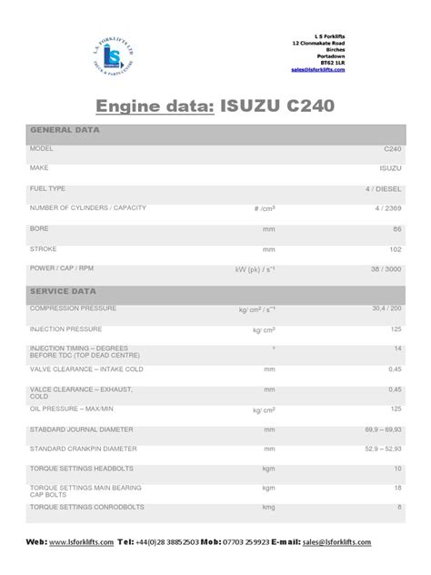 Isuzu C240 Engine Data Pdf