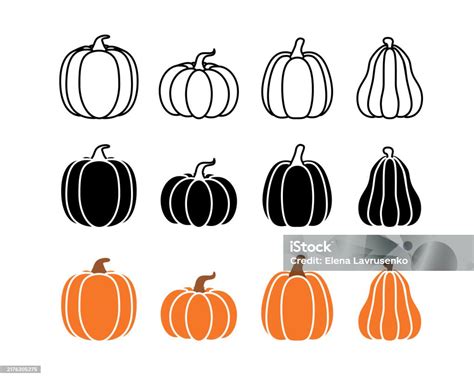 흰색 고립 된 배경에 호박 야채 벡터 일러스트 레이 션 라벨 배경 포장 및 인사말 카드 요소 선 글리프 오렌지 색상 10월에 대한 스톡 벡터 아트 및 기타 이미지 Istock