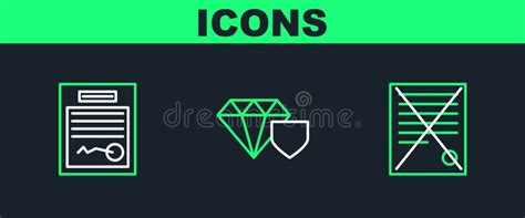 Set Line Delete File Document Filled Form And Diamond With Shield Icon