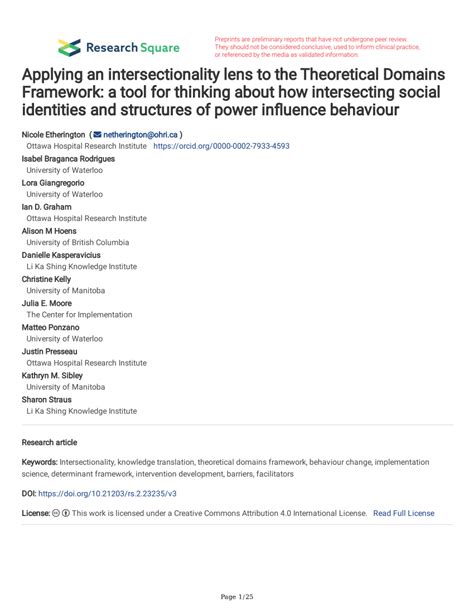 Pdf Applying An Intersectionality Lens To The Theoretical Domains