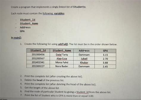 solved create a program that implements a singly linked list