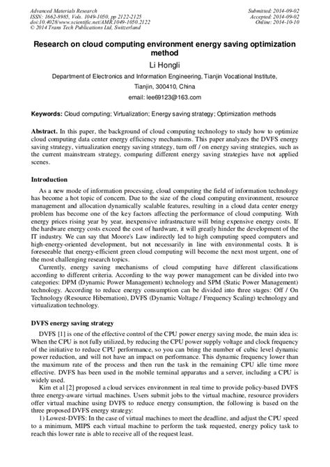 Research On Cloud Computing Environment Energy Saving Optimization Method Scientificnet